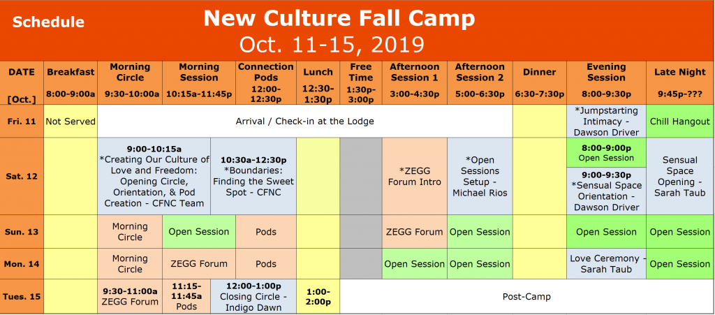 Schedule – New Culture Fall Camp
